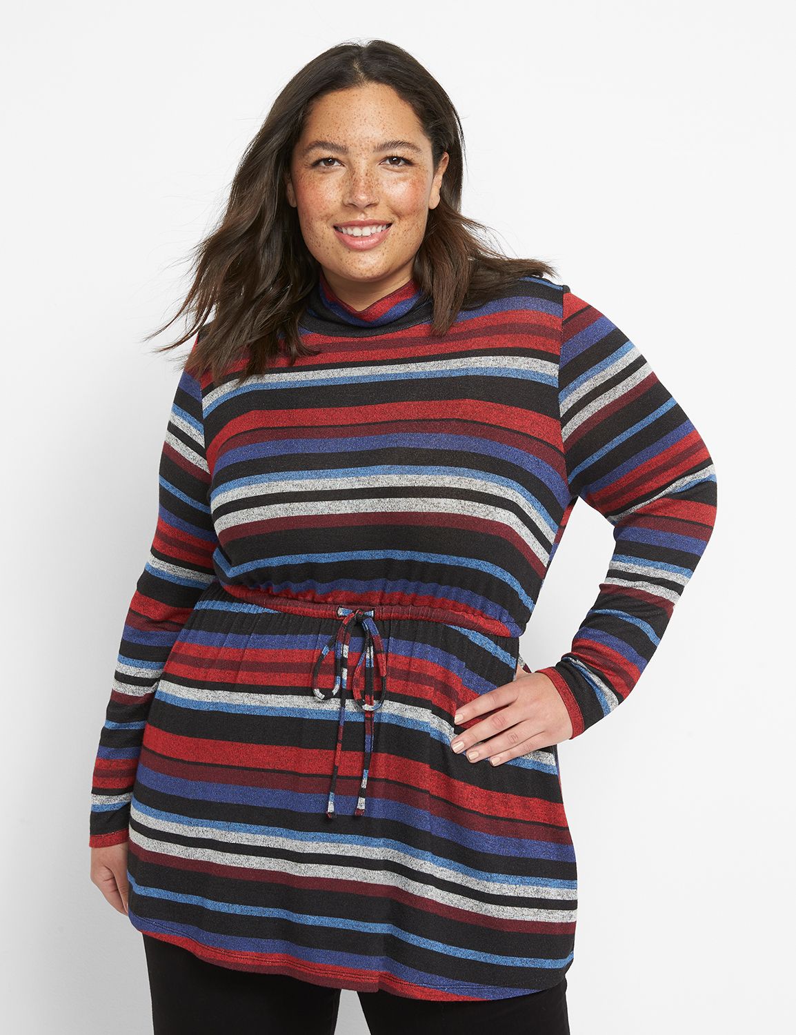 Funnel-Neck Hacci Tunic - Stripe