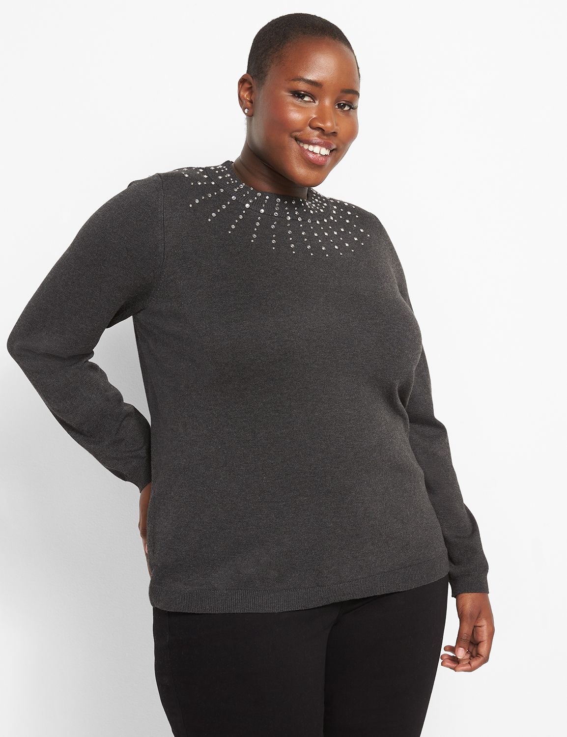 Crew-Neck Rhinestone Sweater