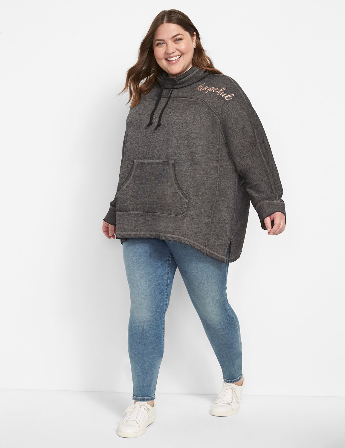 Cowl-Neck Hopeful Graphic Poncho