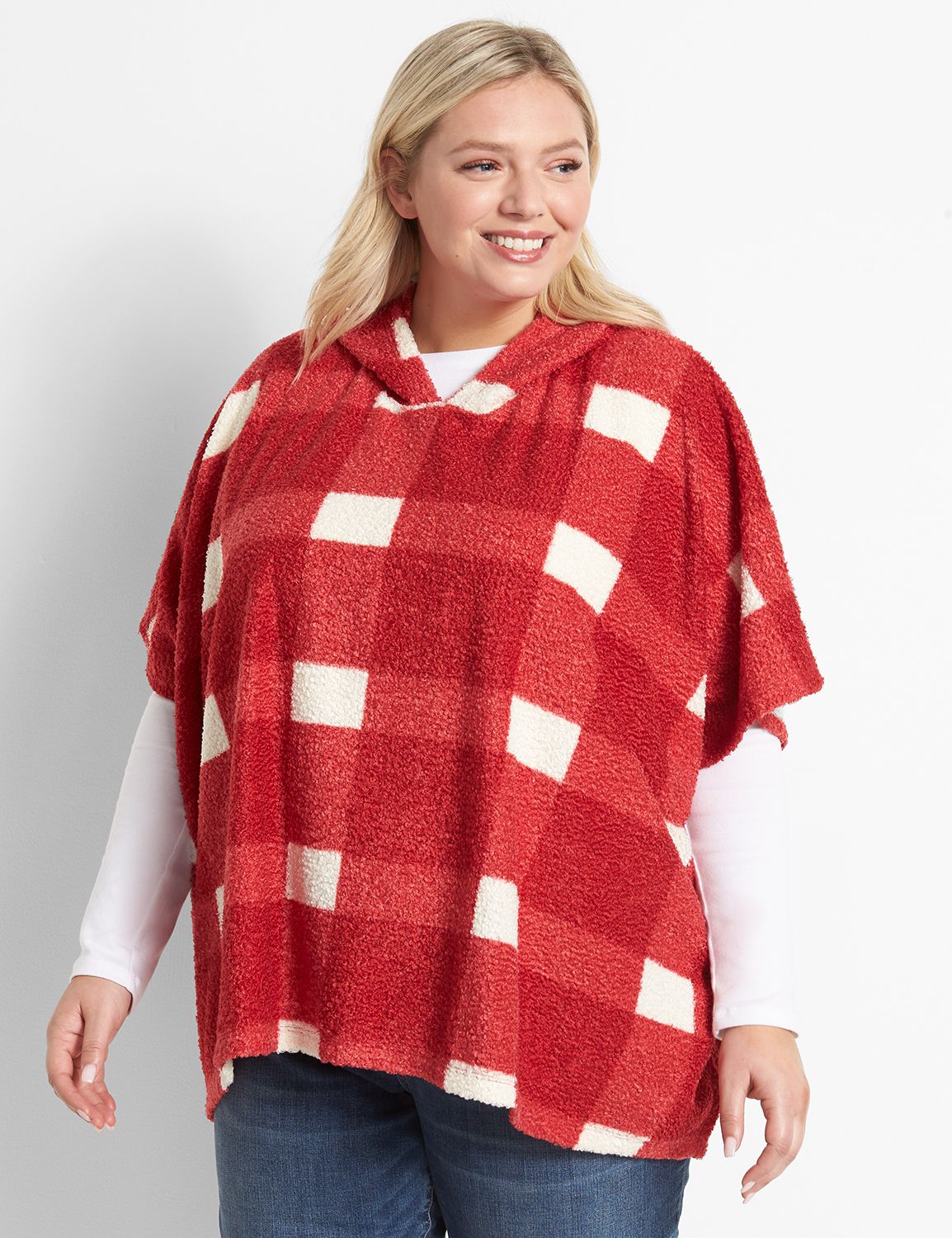 Hooded Plaid Sherpa Poncho