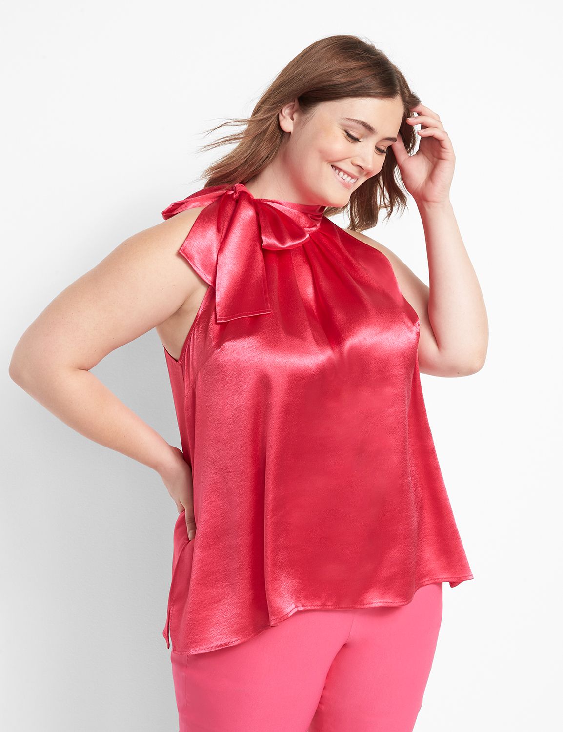 Tie-Neck Satin Halter Tank | LaneBryant