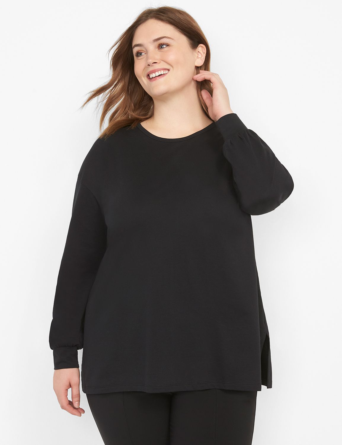 Open Crew-Neck French Terry Tunic Top