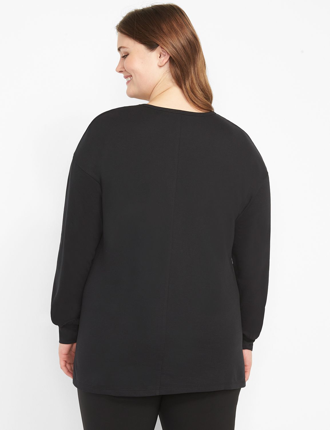Open Crew-Neck French Terry Tunic Top