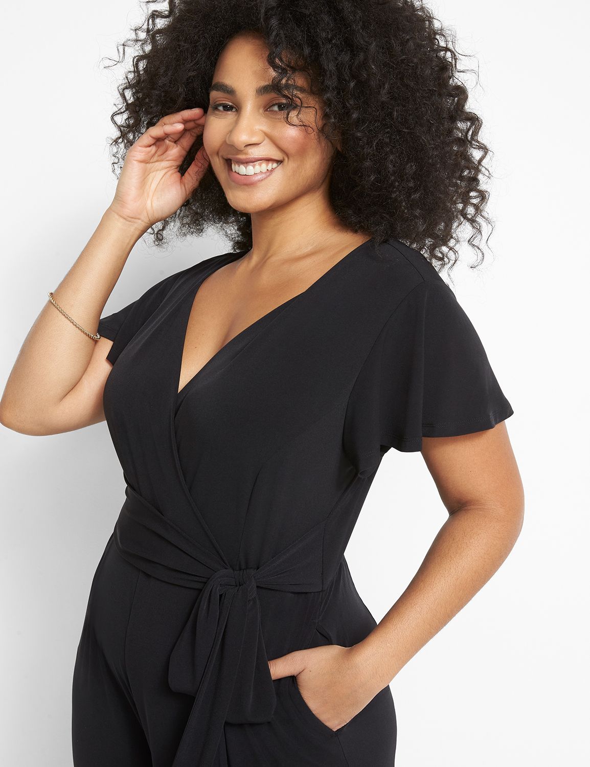 Short Flutter Sleeve Wrap Jumpsuit