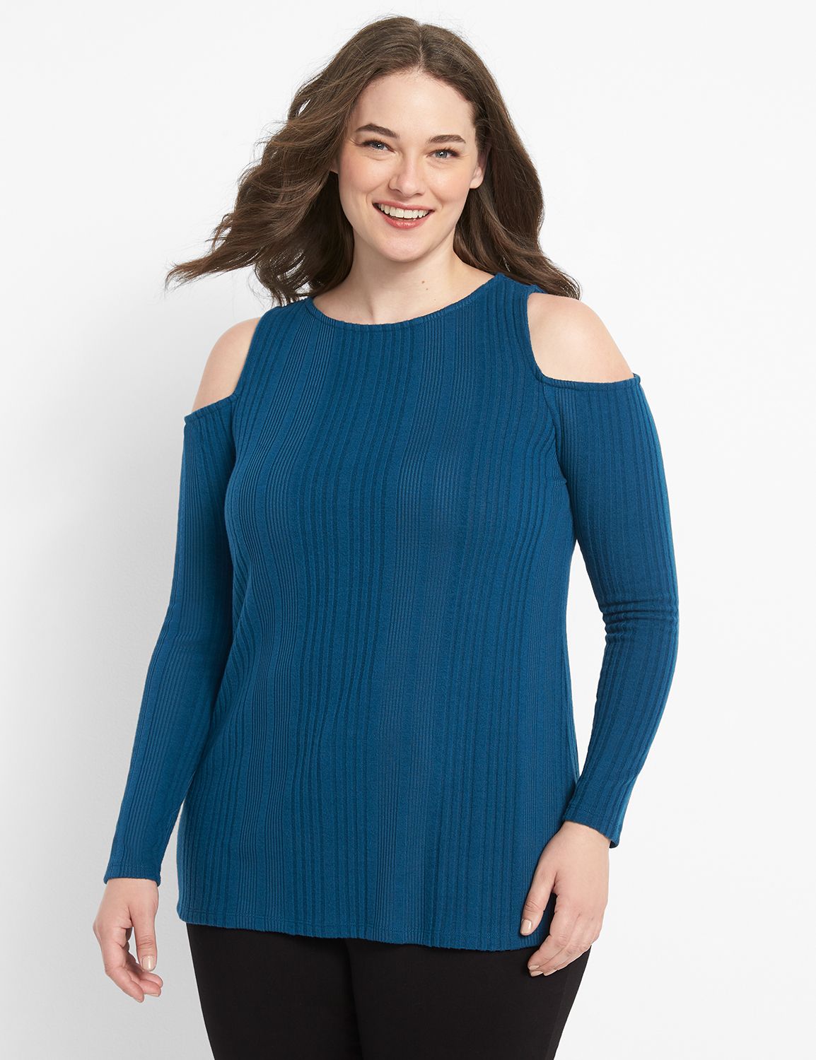 Long Sleeve Cold Shoulder Turtle Neck Hacci Top 1125024:PANTONE Legion ...