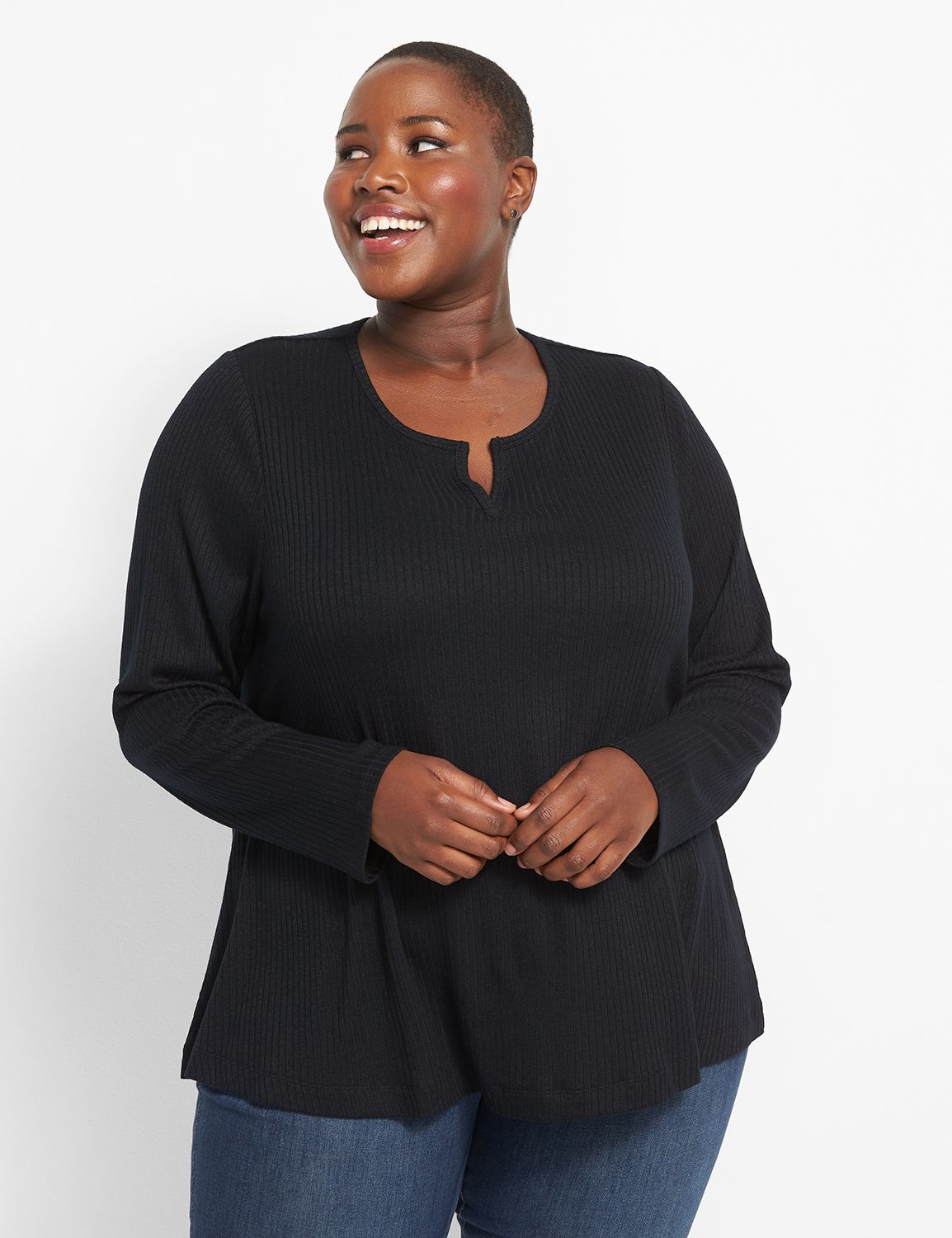 Long Sleeve Notch Neck Swing Tee So