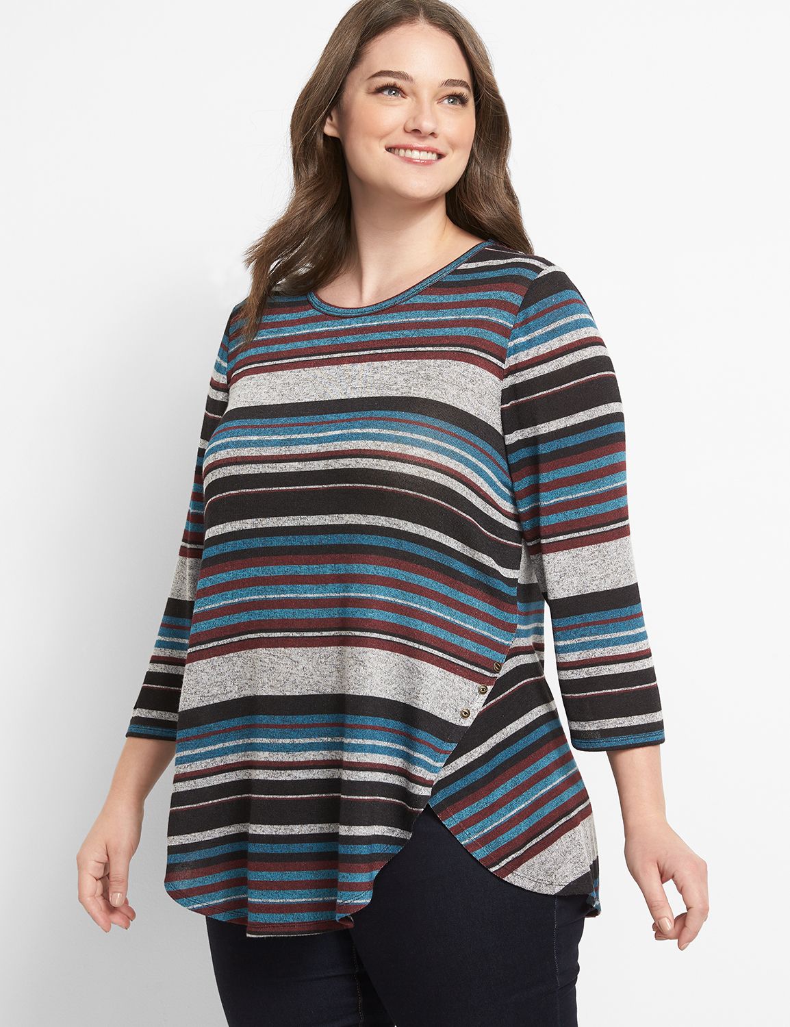 Tulip-Hem Tunic With Button Detail - Print