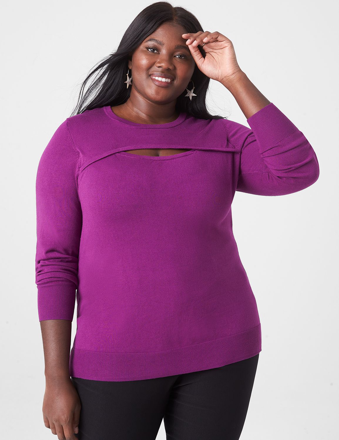 Long Sleeve Crew Neck Cut-Out Pullo