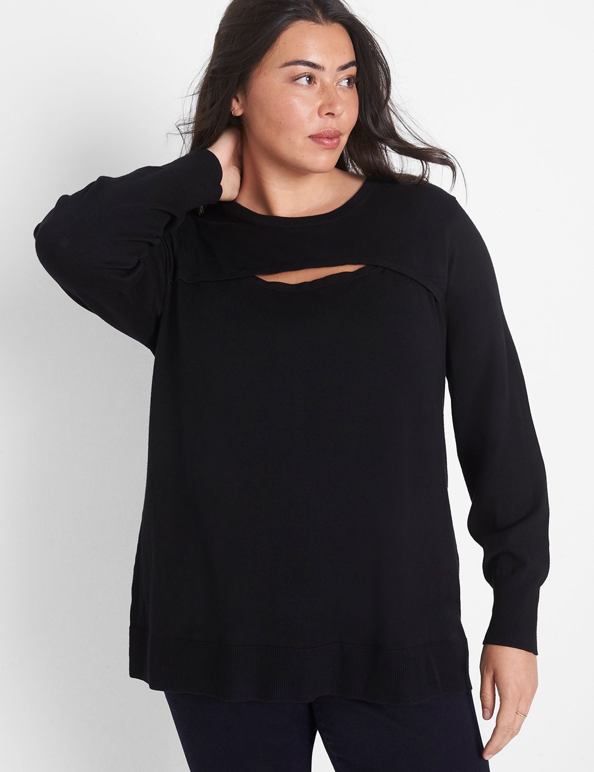 Long Sleeve Crew Neck Cut-Out Pullo