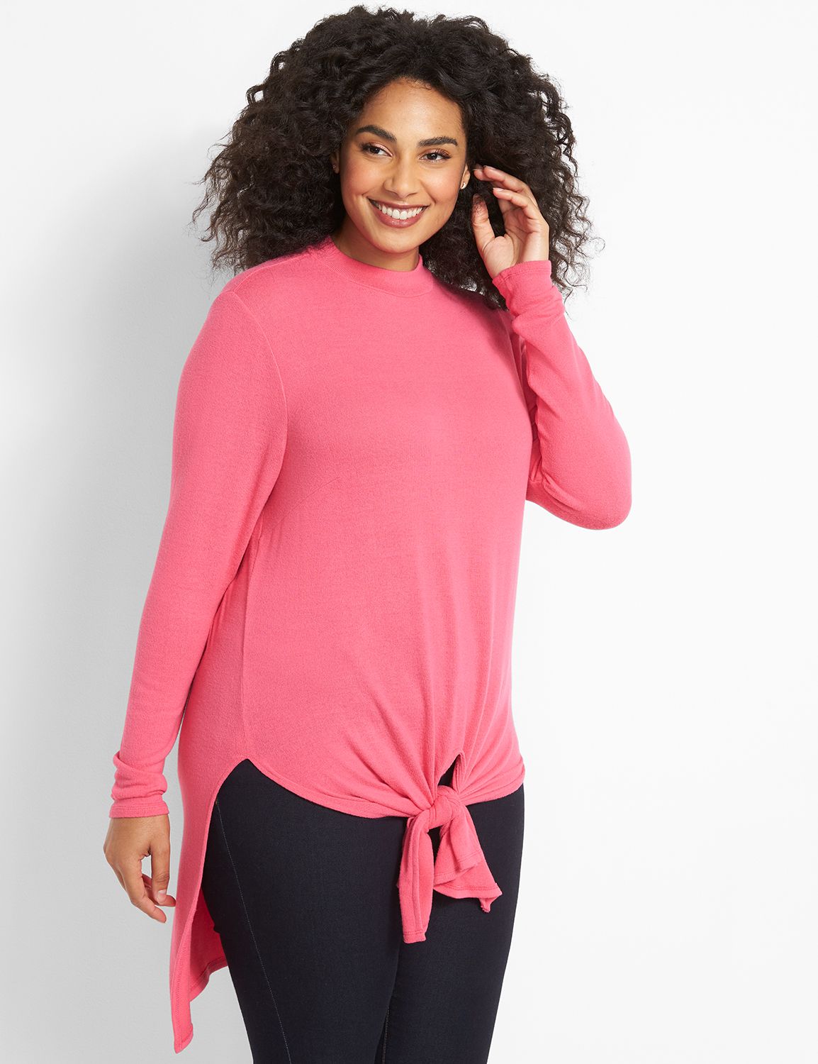 Mock-Neck Maxi Tie-Front Tee