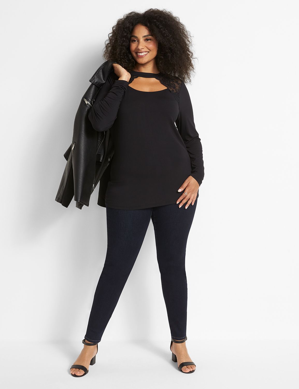 Envelope-Neck Tee With Lace