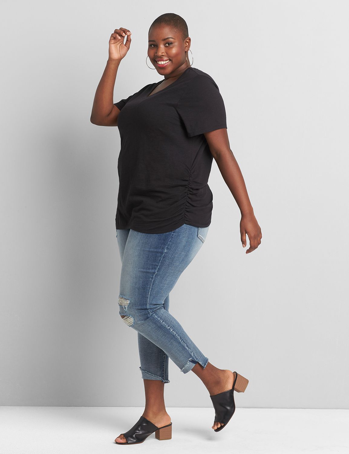 Short Sleeve V neck Side Ruched Tee