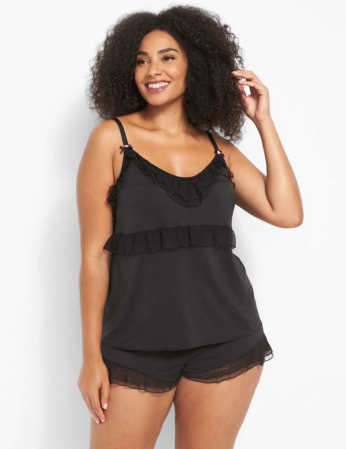 Dot Mesh Ruffle Cami Set 1122648:Pantone Tap Shoe:14/16 | LaneBryant