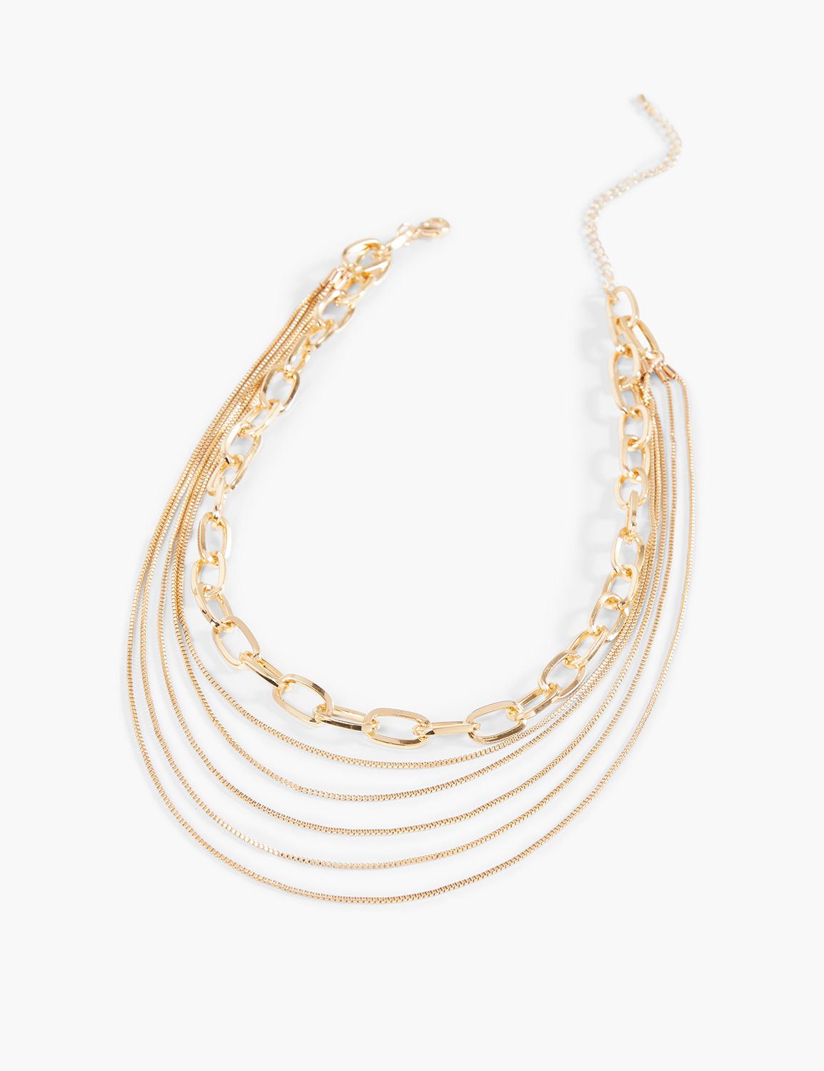 Multi Strand Box Chain With Link Chain Necklace:Gold Tone:ONESZ