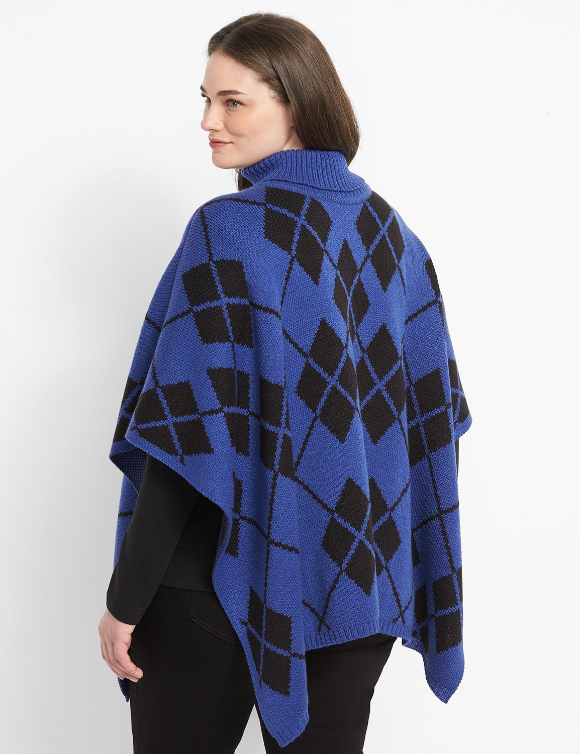 Medium-Sleeve Argyle Poncho