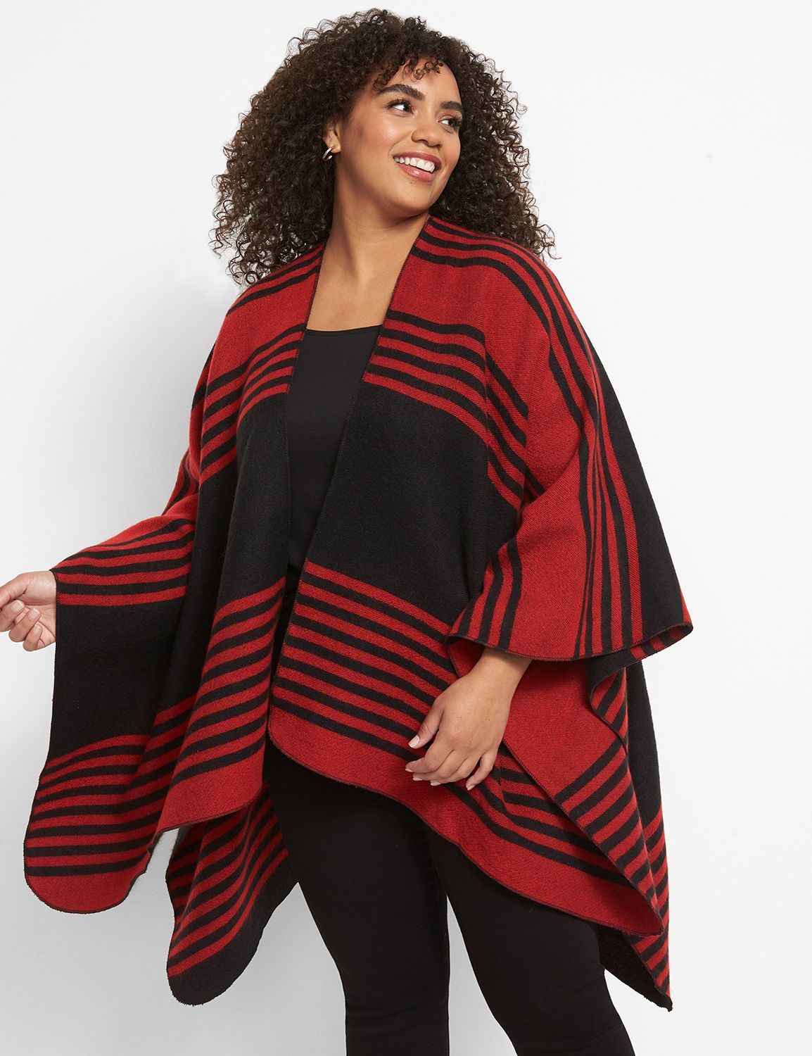 STRIPE PONCHO:PANTONE Haute Red:ONESZ