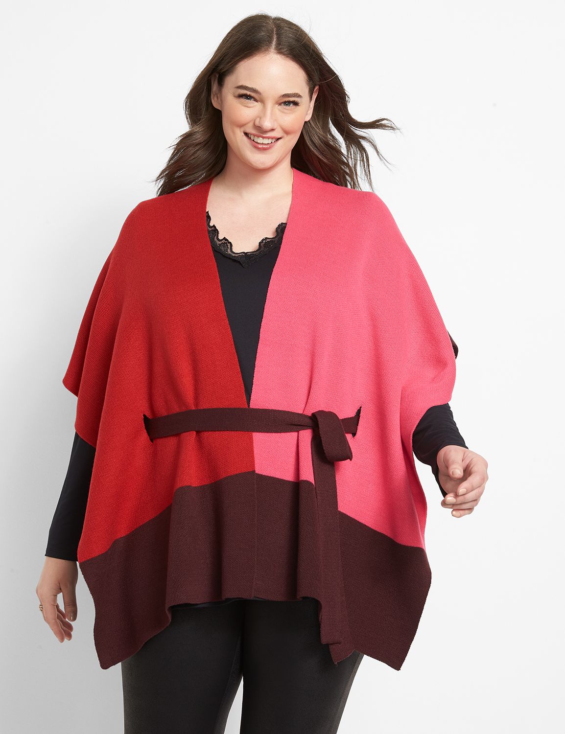 Colorblock Belted Poncho