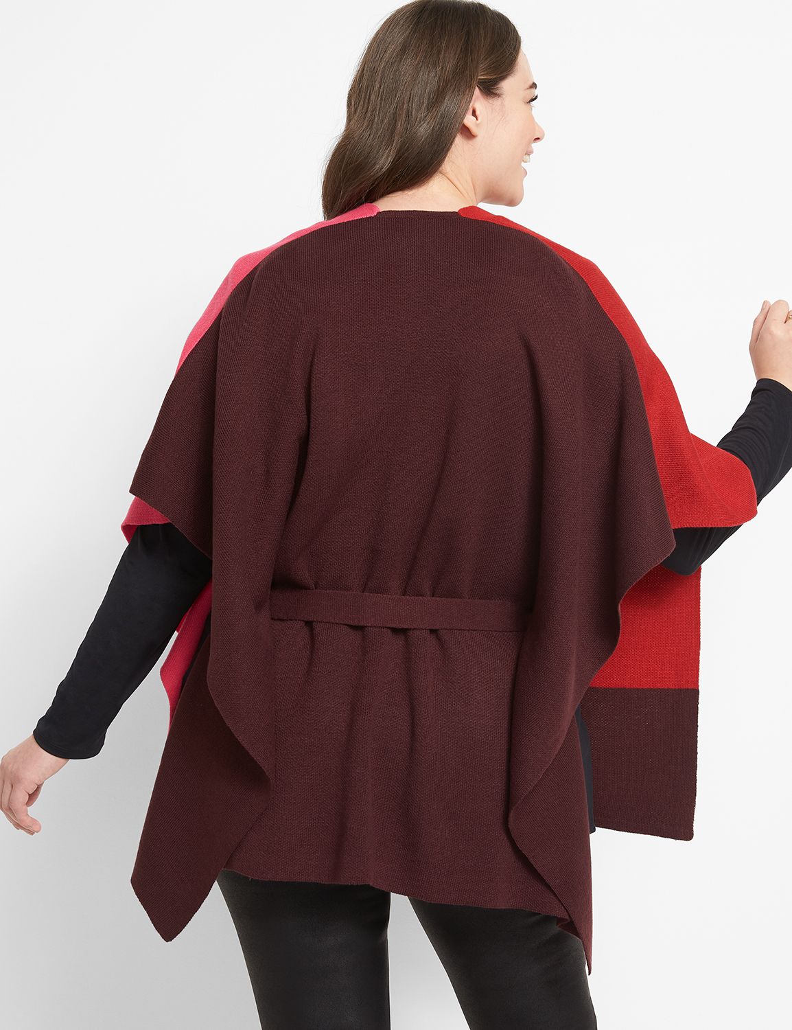 Colorblock Belted Poncho