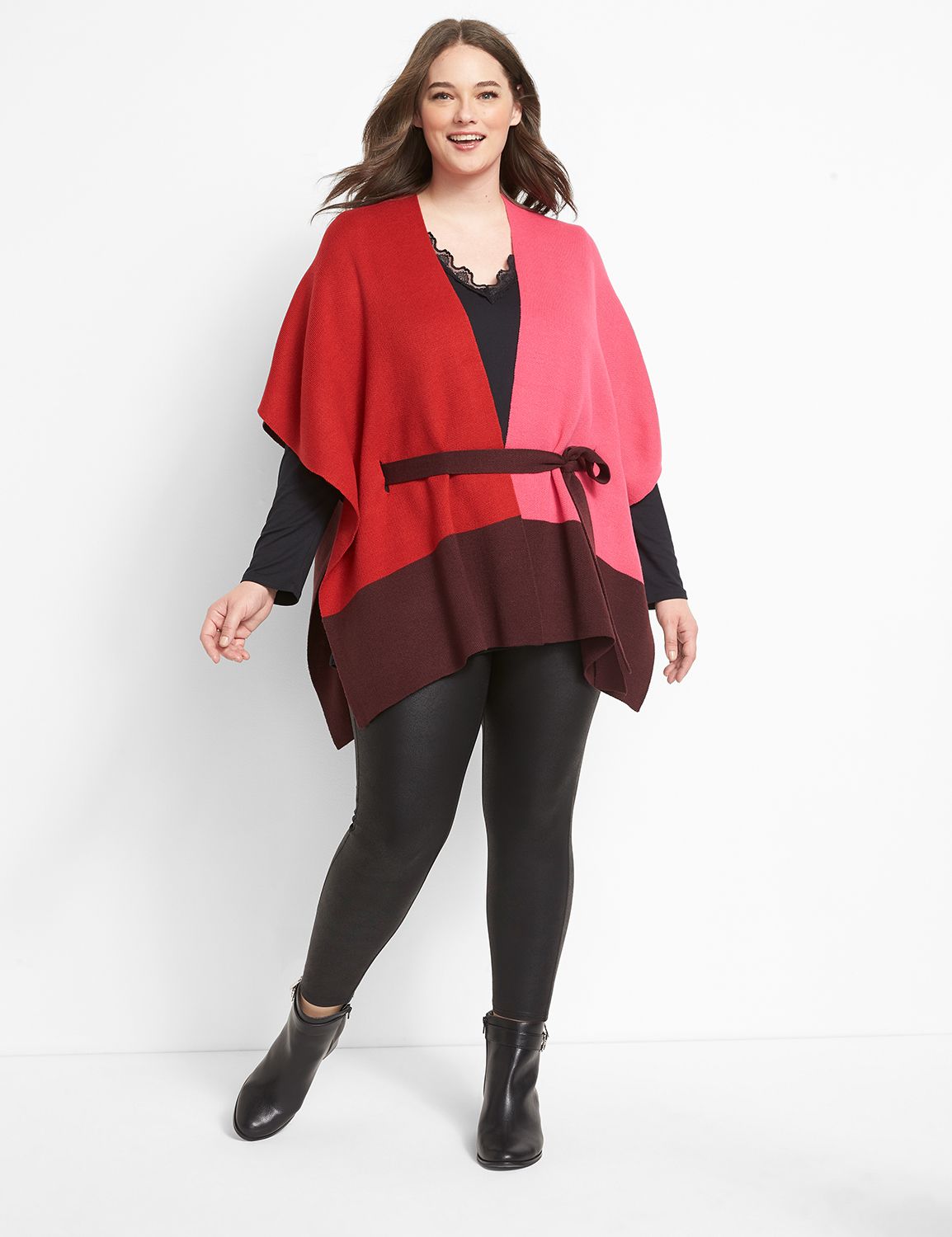 Colorblock Belted Poncho