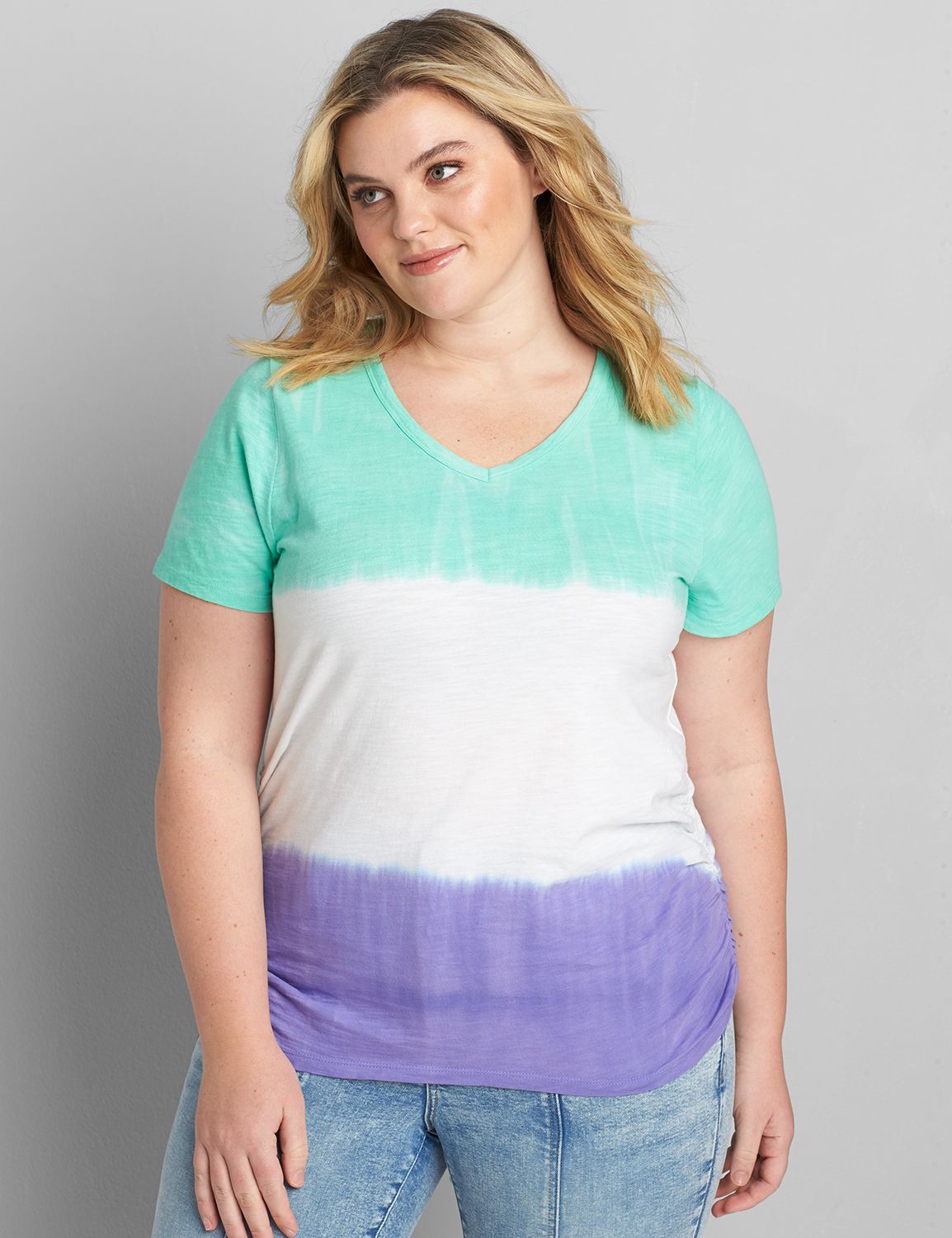 Short Sleeve V neck Side Ruched Tee