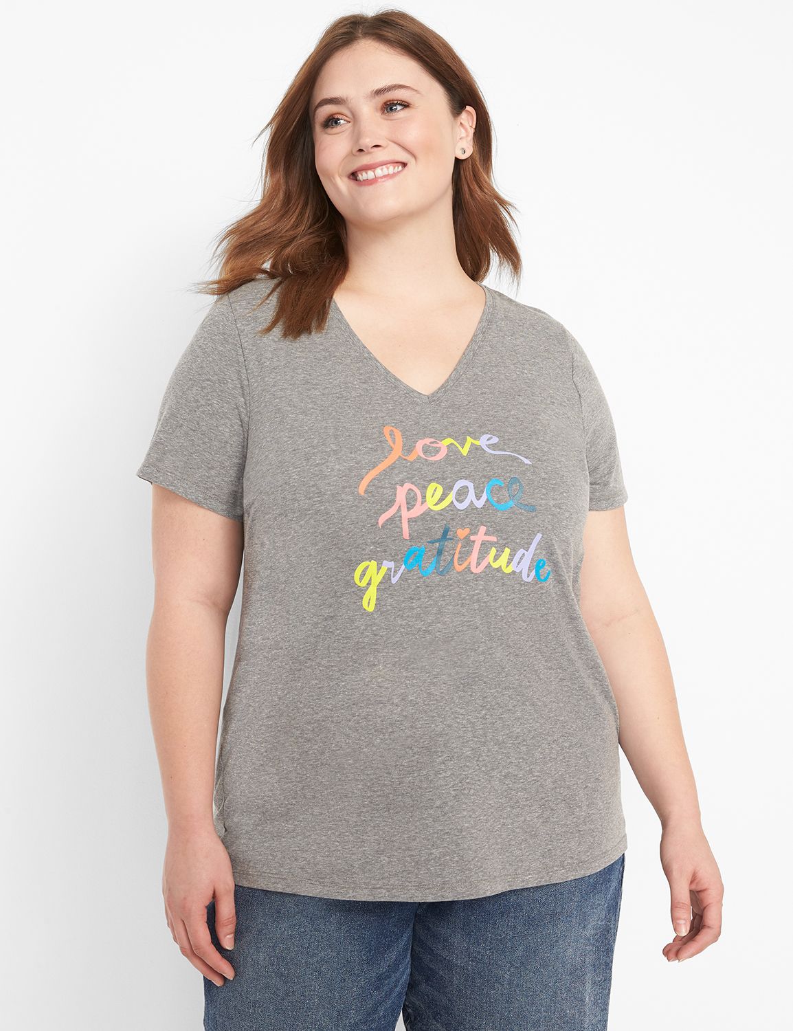 SS V-Neck Straight Hem Tee Graphic: