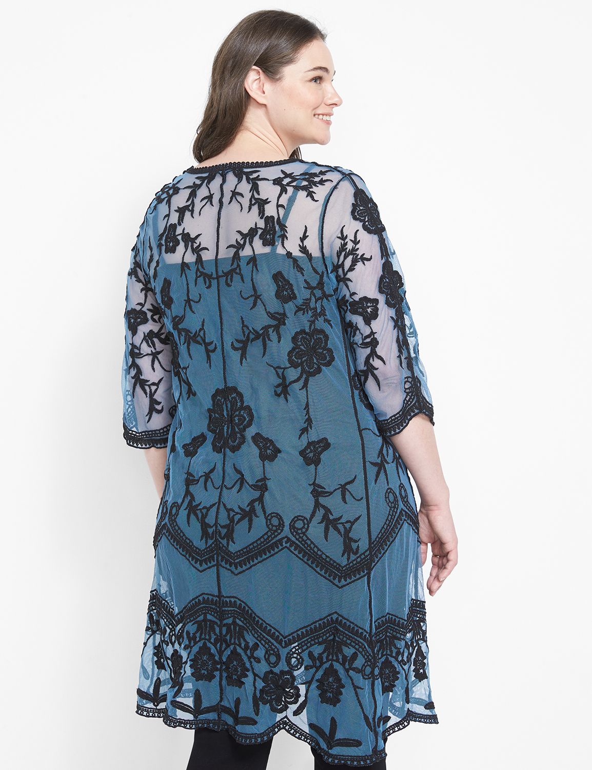 Embroidered Two-Tone Mesh Duster