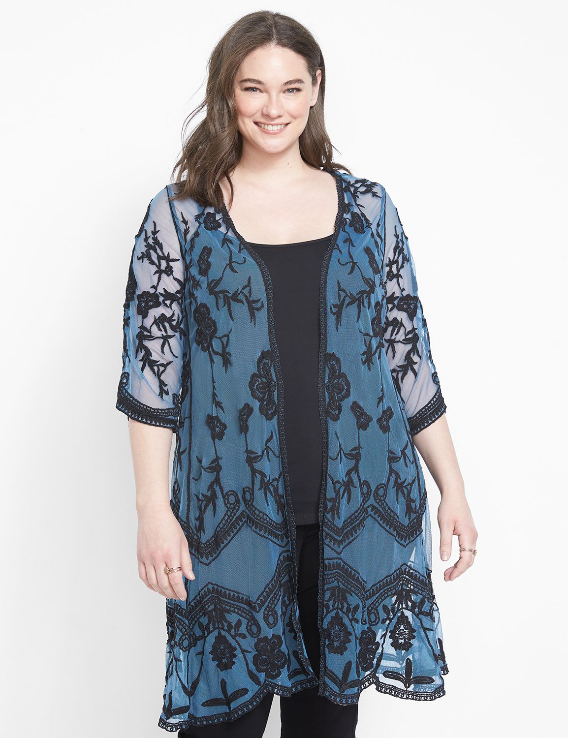 Embroidered Two-Tone Mesh Duster