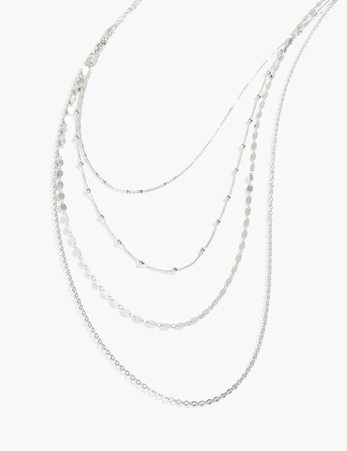 MULTI-STRAND LONG MIXED CHAIN NECKLACE:Silver:ONESZ