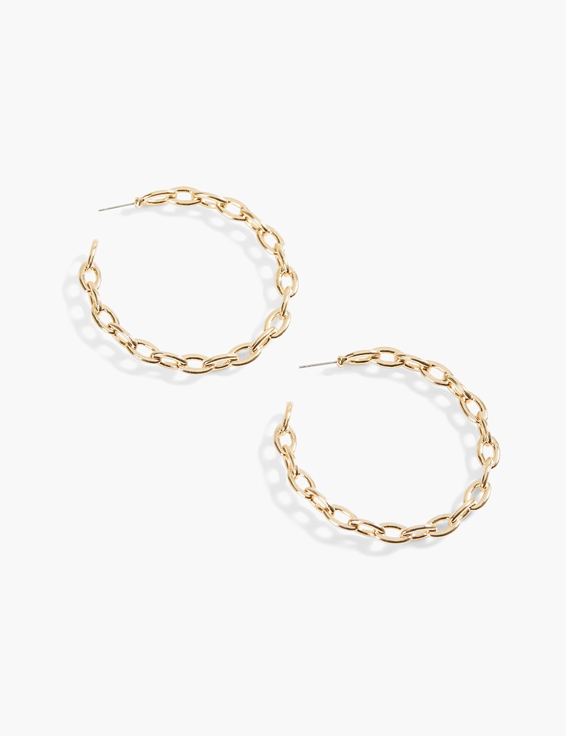 CHAIN HOOP EARRING:Gold Tone:ONESZ