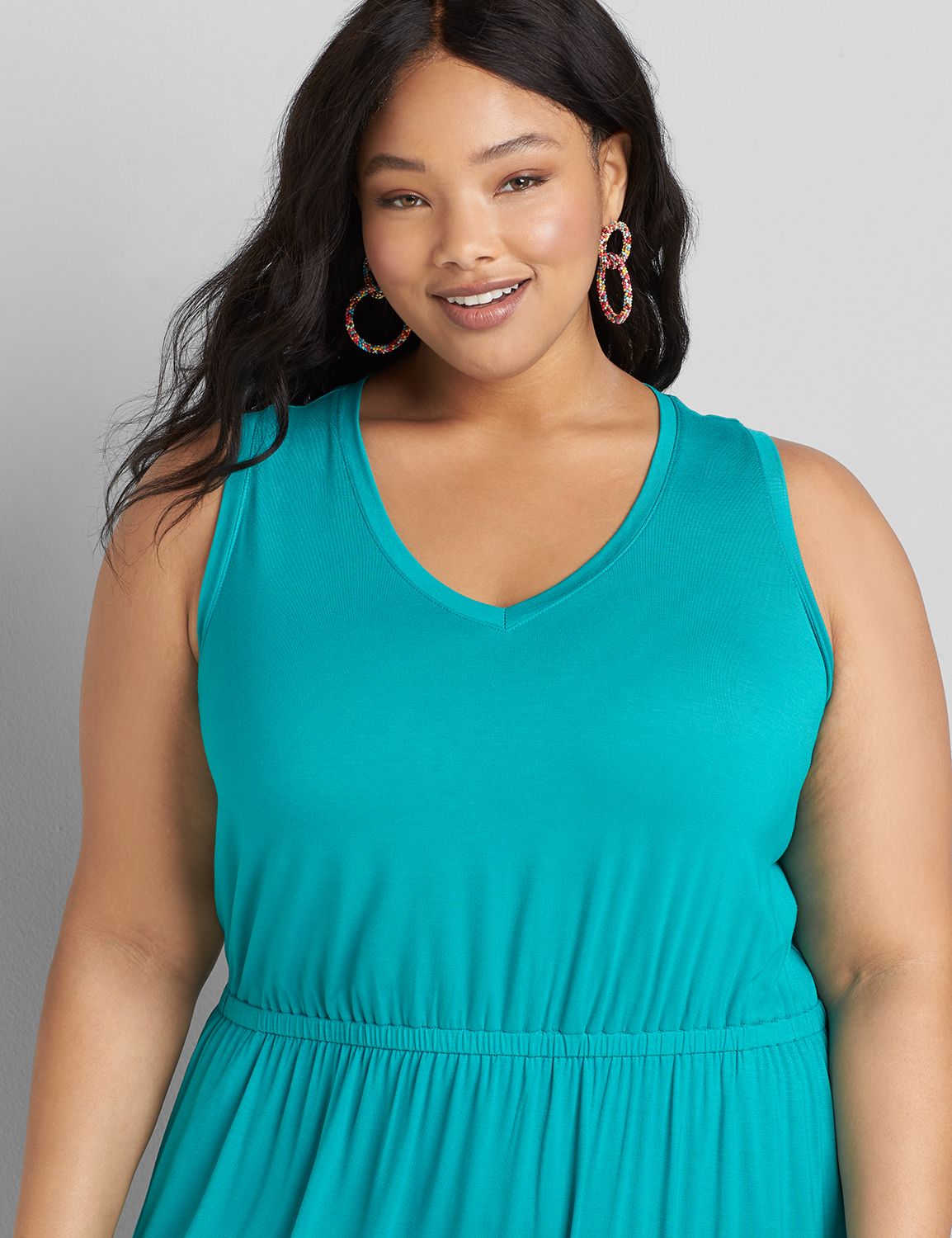 Shirred-Racerback Midi Dress