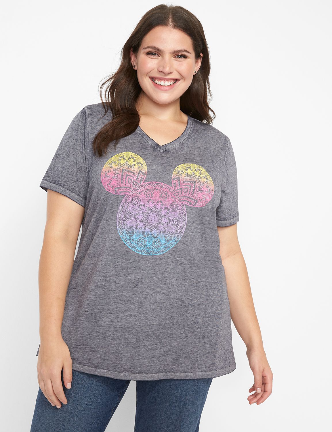 SS V-Neck Straight Hem Tee Graphic