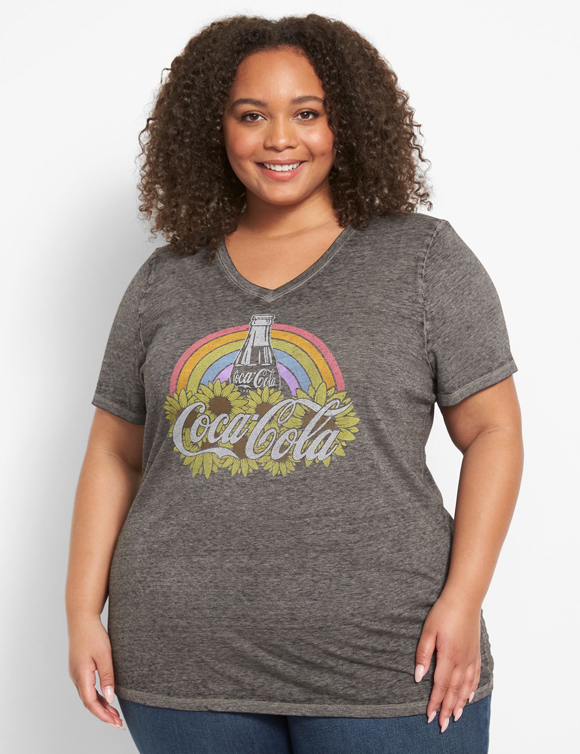 SS V-Neck Straight Hem Tee Graphic