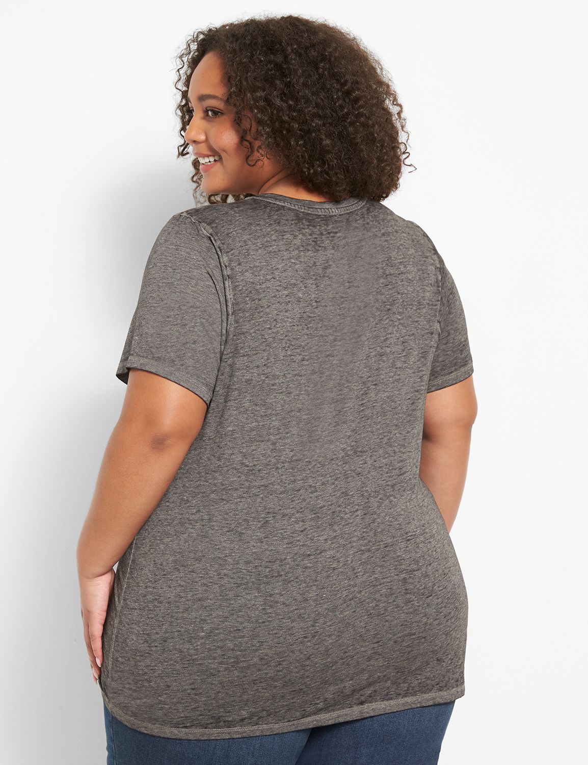 SS V-Neck Straight Hem Tee Graphic