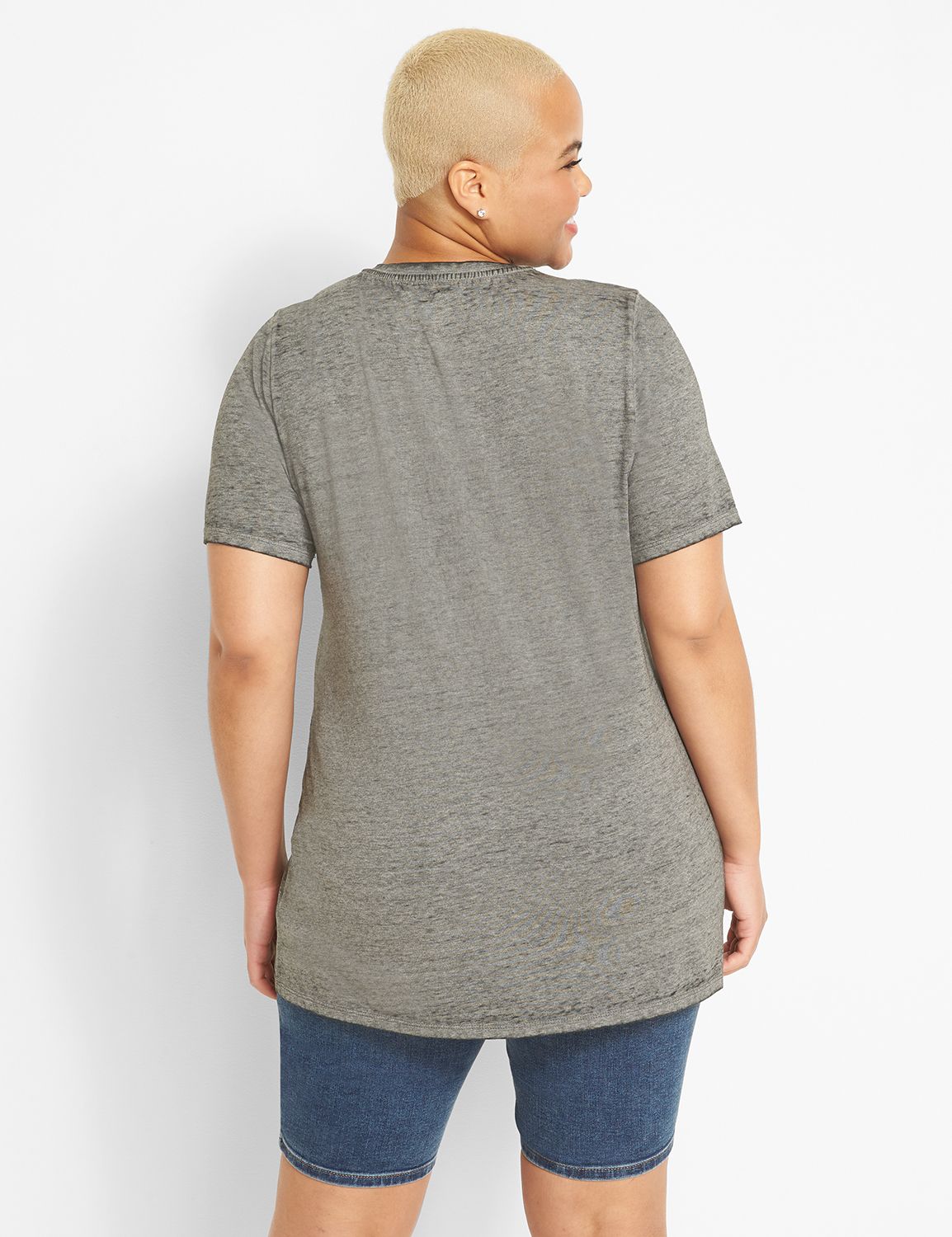 SS V-Neck Straight Hem Tee Graphic