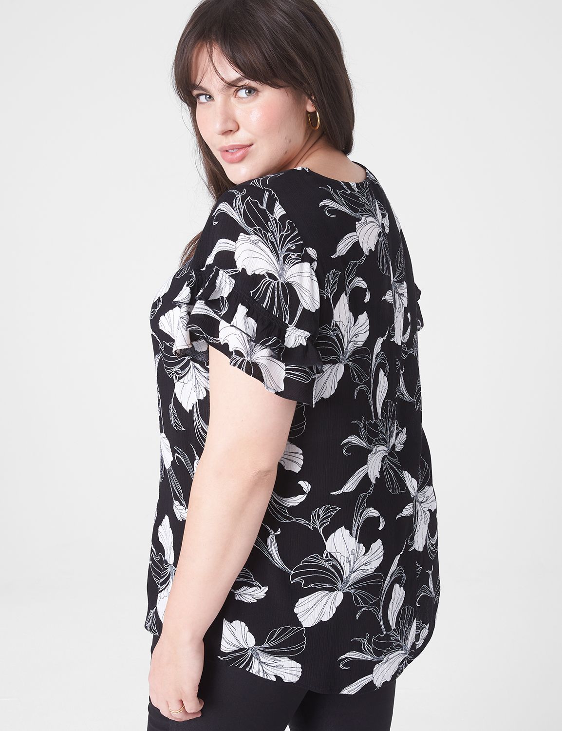 Short Sleeve Flutter Crew Neck Crin