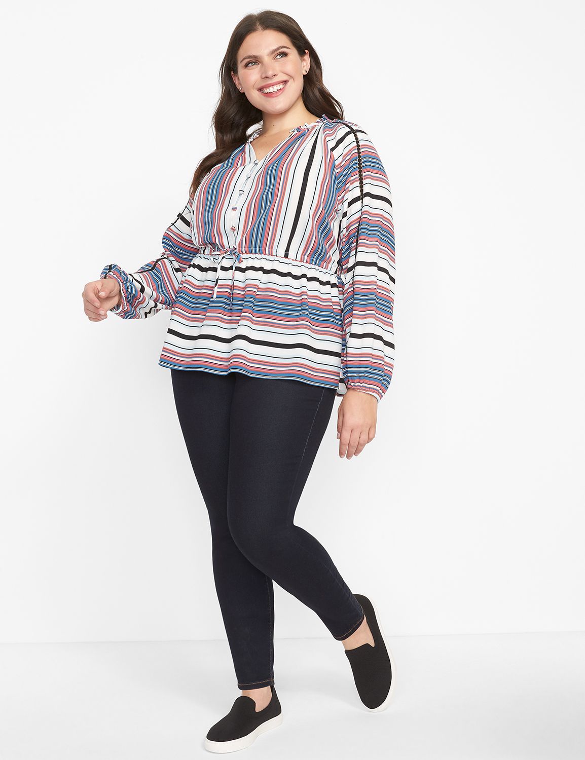 Split-Neck Button-Front Peplum Top