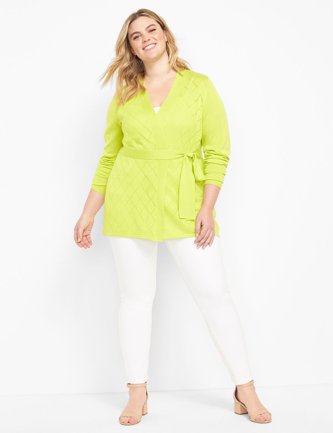 Long Sleeve Stitch Detail Open Front Belted Overpiece 1125189:PANTONE ...