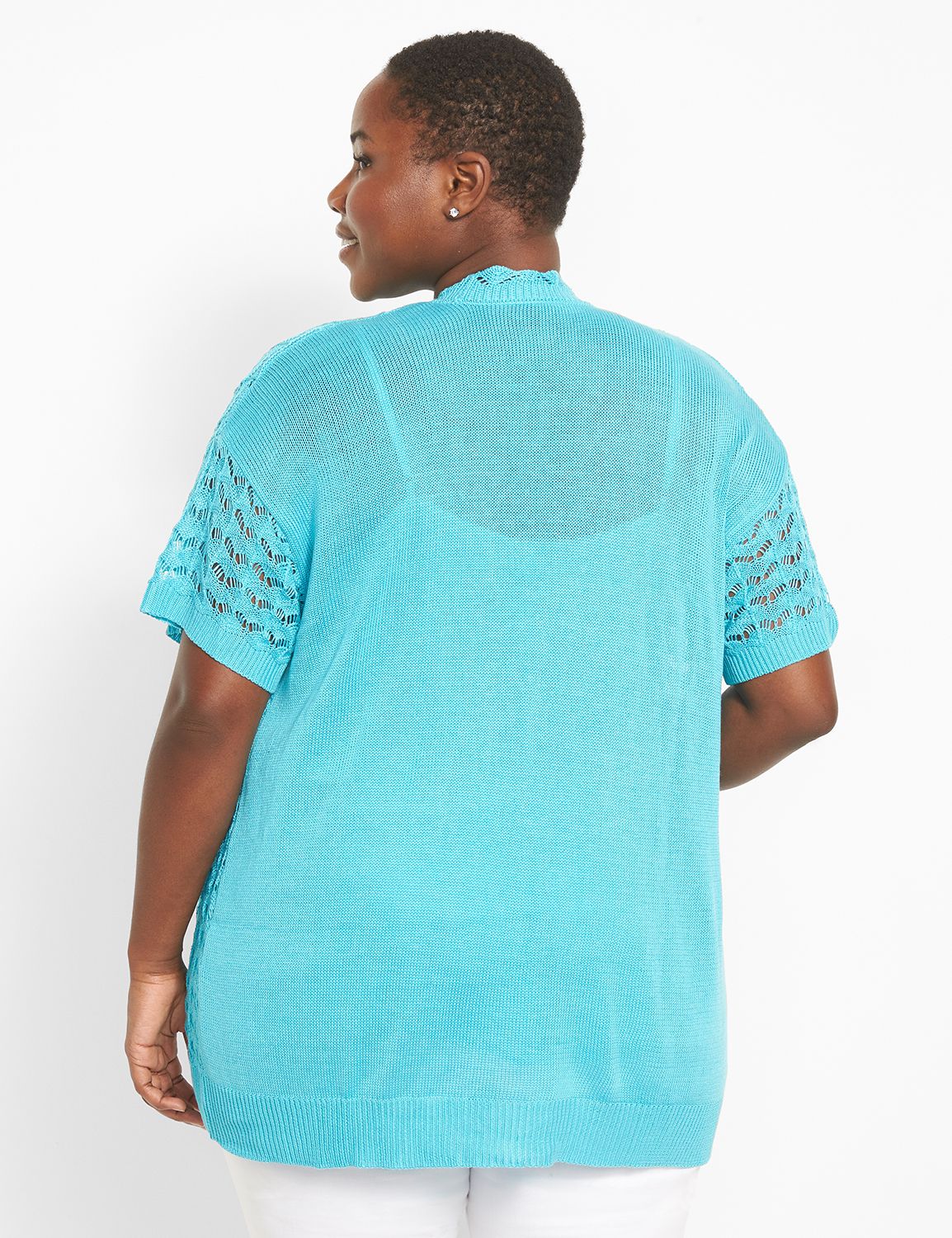 Short Sleeve Open Front Open Stitch