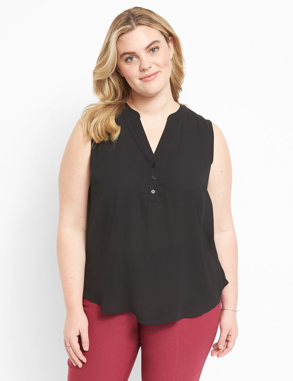 Classic Sleeveless Button-Front Popover Camp Shirt