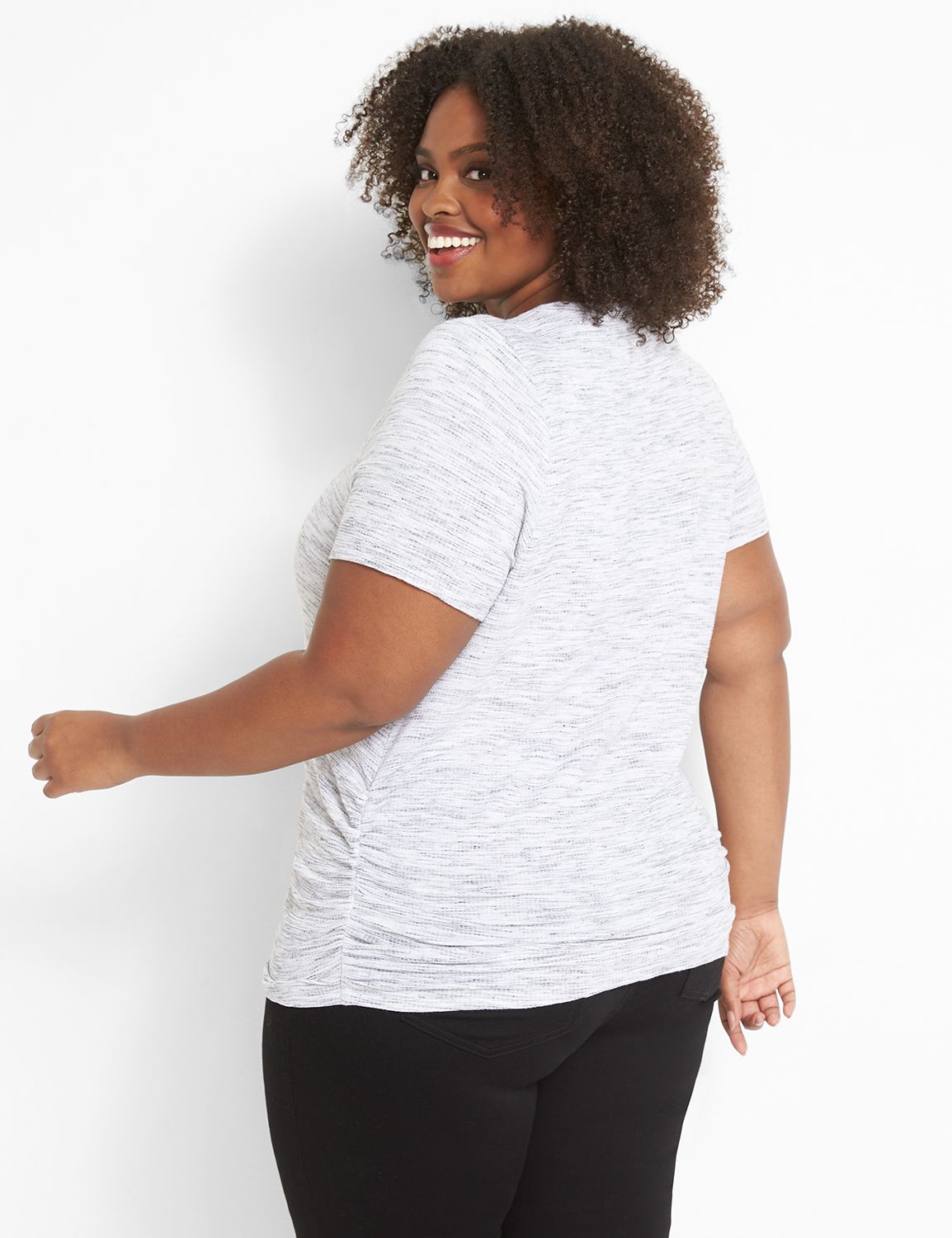 SS Vee Neck Curved Hem Side Ruched