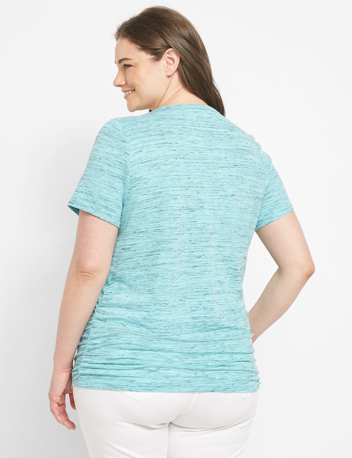 SS Vee Neck Curved Hem Side Ruched
