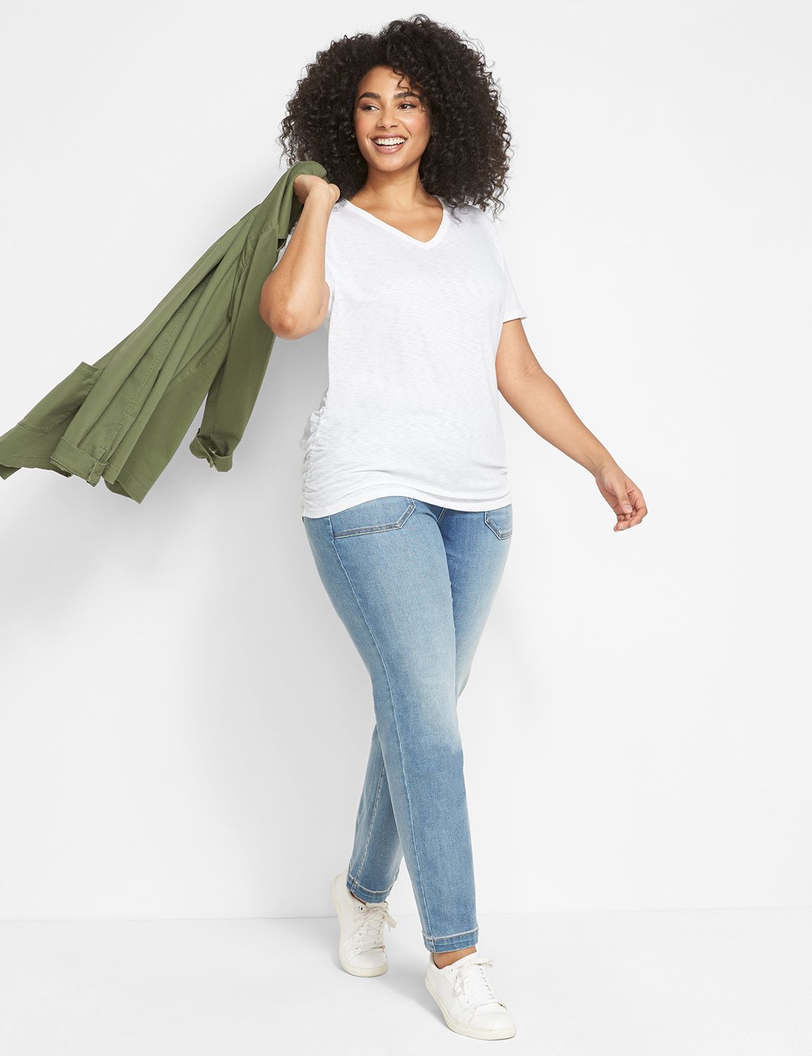 Short Sleeve V neck Side Ruched Tee