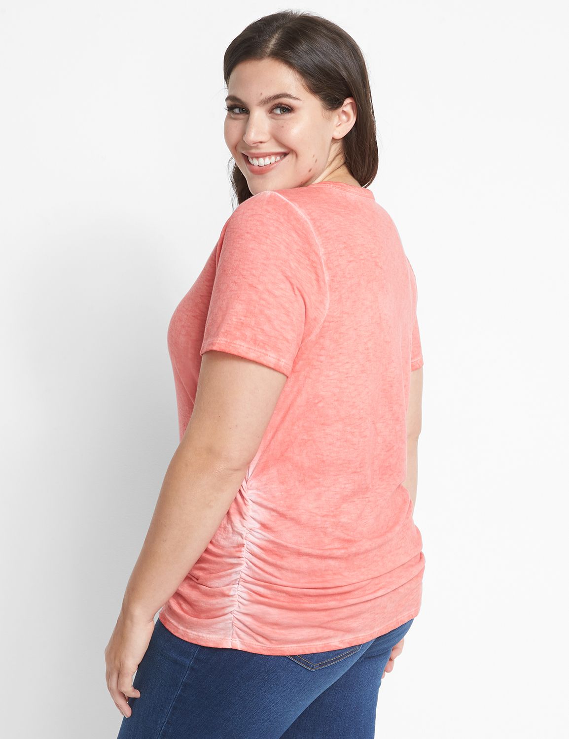Short Sleeve V neck Side Ruched Tee