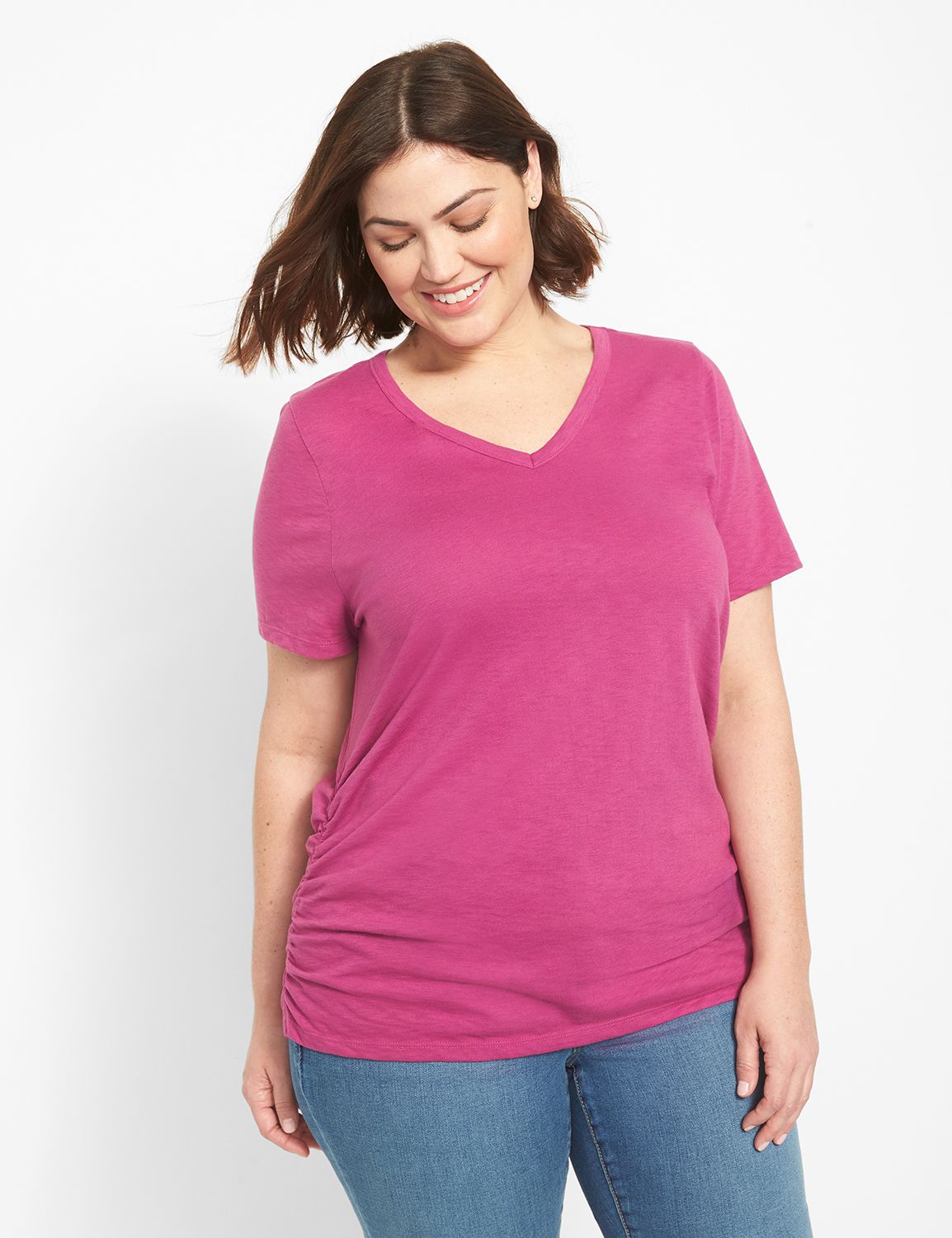 Short Sleeve V neck Side Ruched Tee