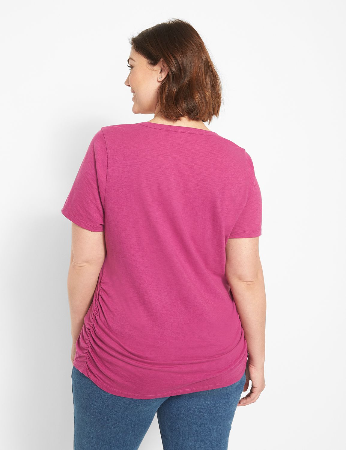 Short Sleeve V neck Side Ruched Tee