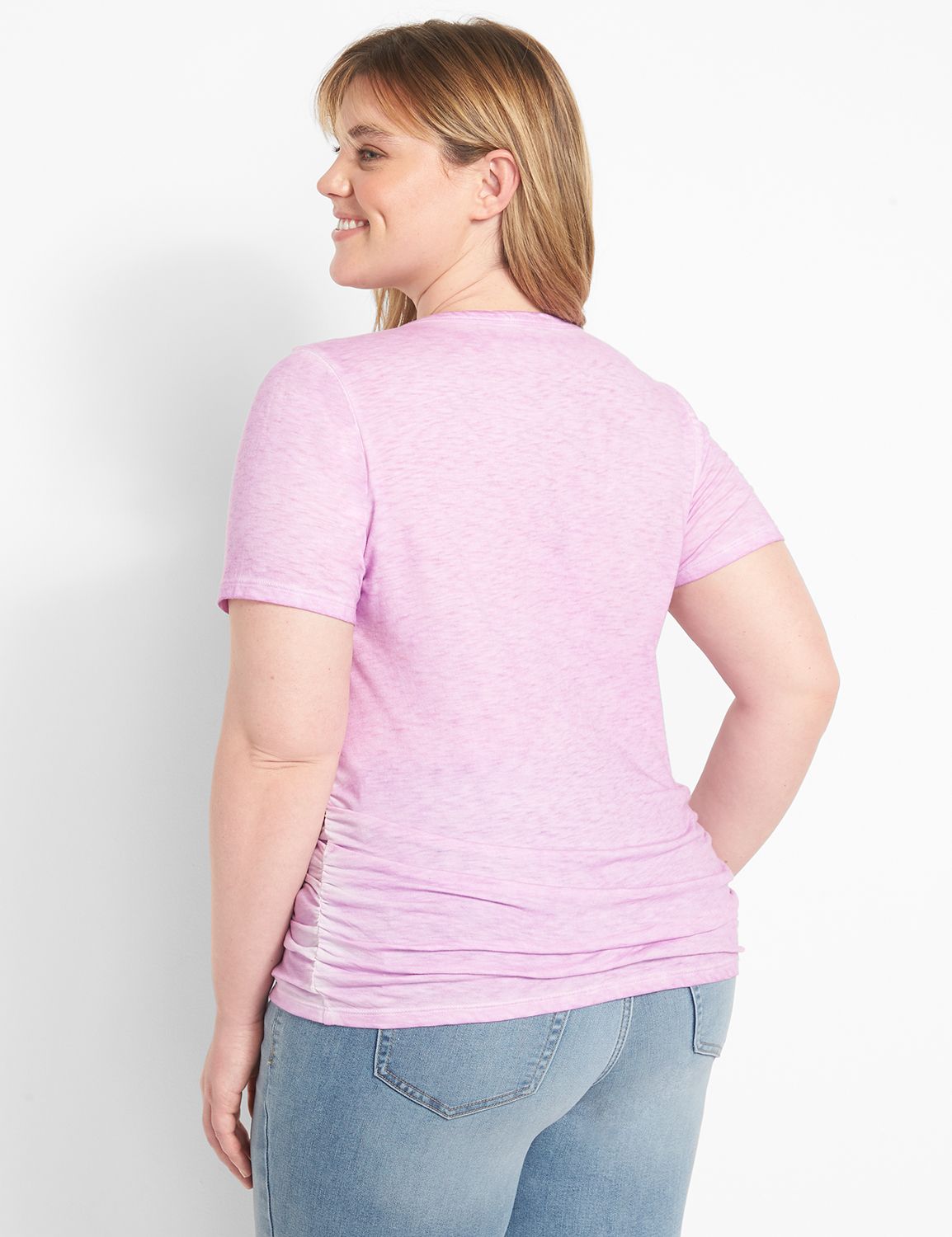 Short Sleeve V neck Side Ruched Tee