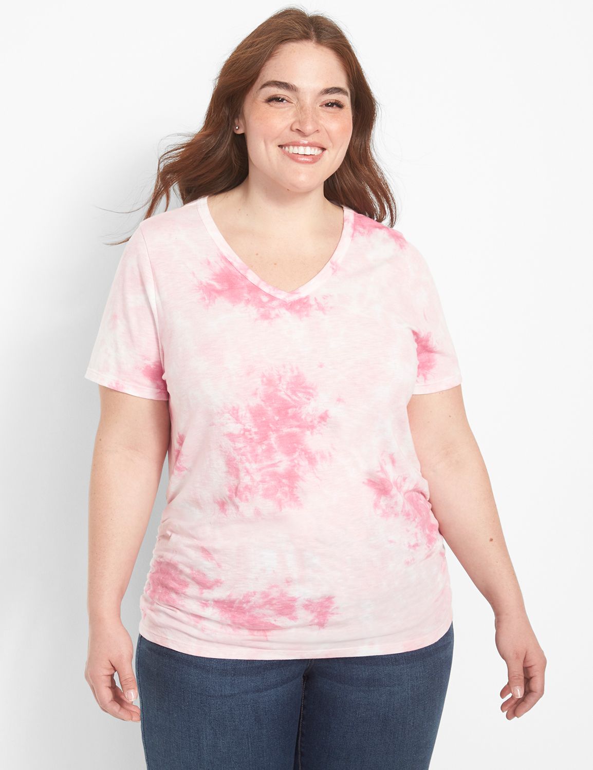 Short Sleeve V neck Side Ruched Tee