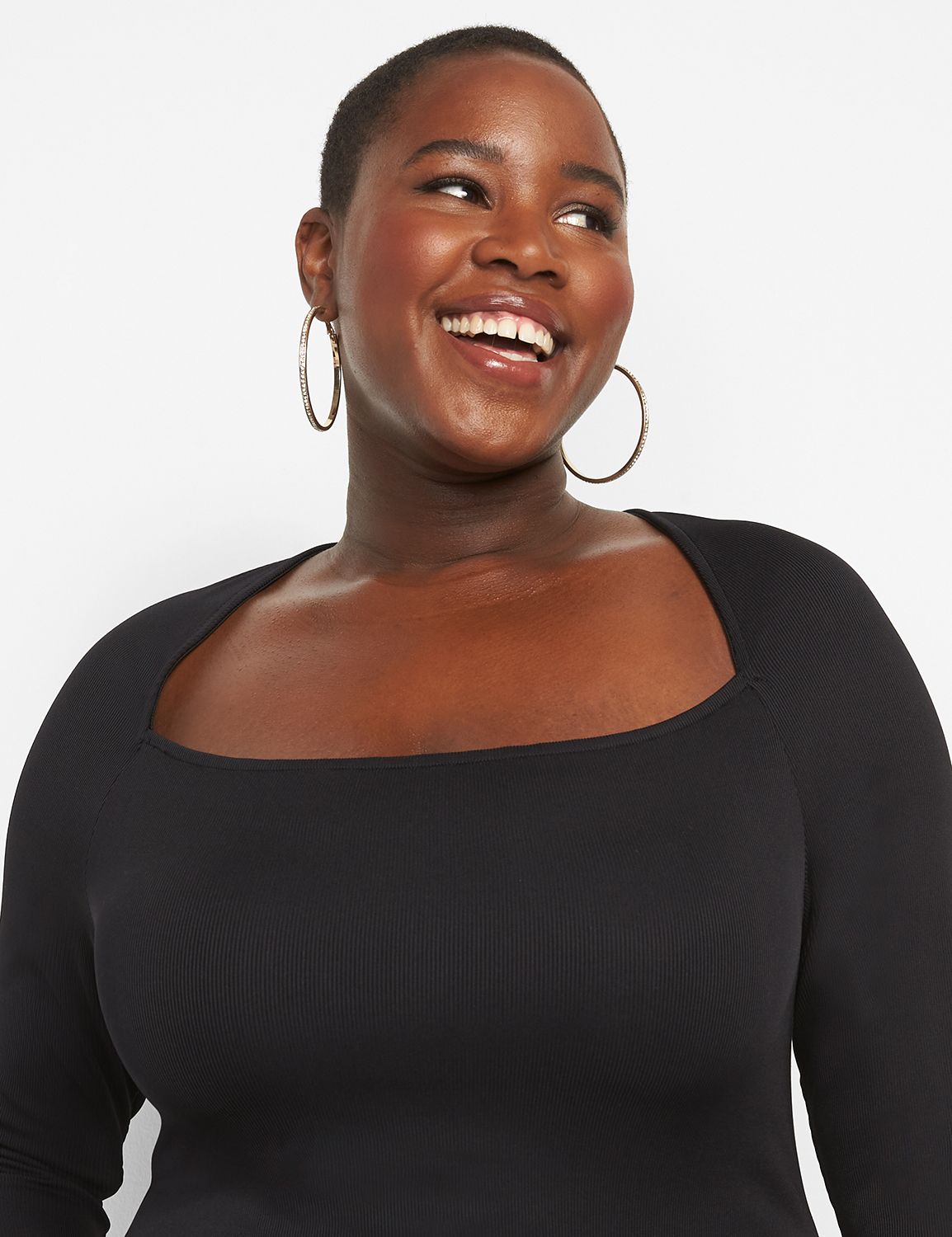 Long Sleeve Raglan Square Neck Rib