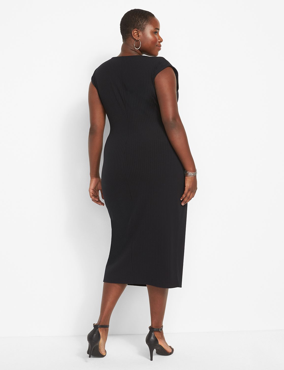 Cap-Sleeve Twist-Neck Bodycon Dress