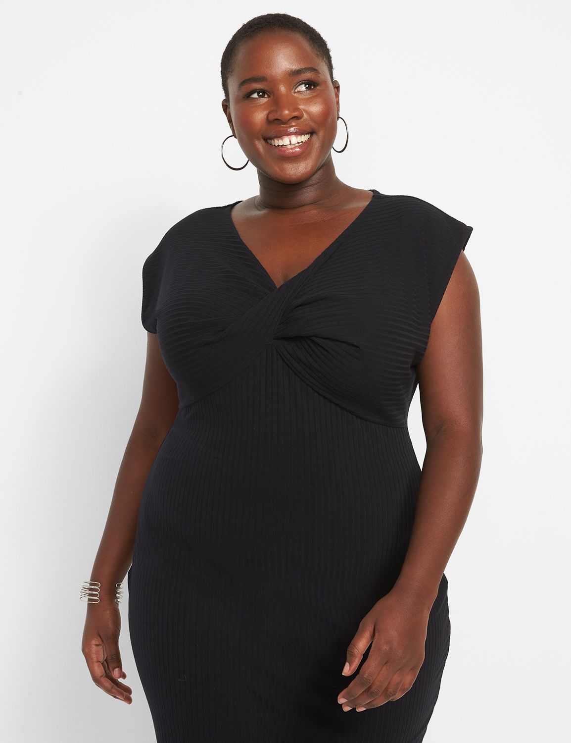 Cap-Sleeve Twist-Neck Bodycon Dress